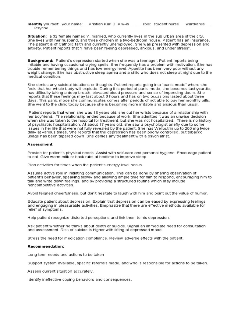 Isbar | PDF | Major Depressive Disorder | Depression (Mood)