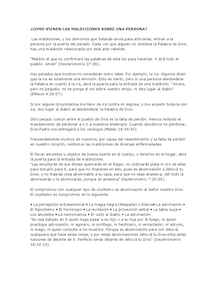 Como Vienen Las Maldiciones Sobre Una Persona | PDF | Demonios | Satán