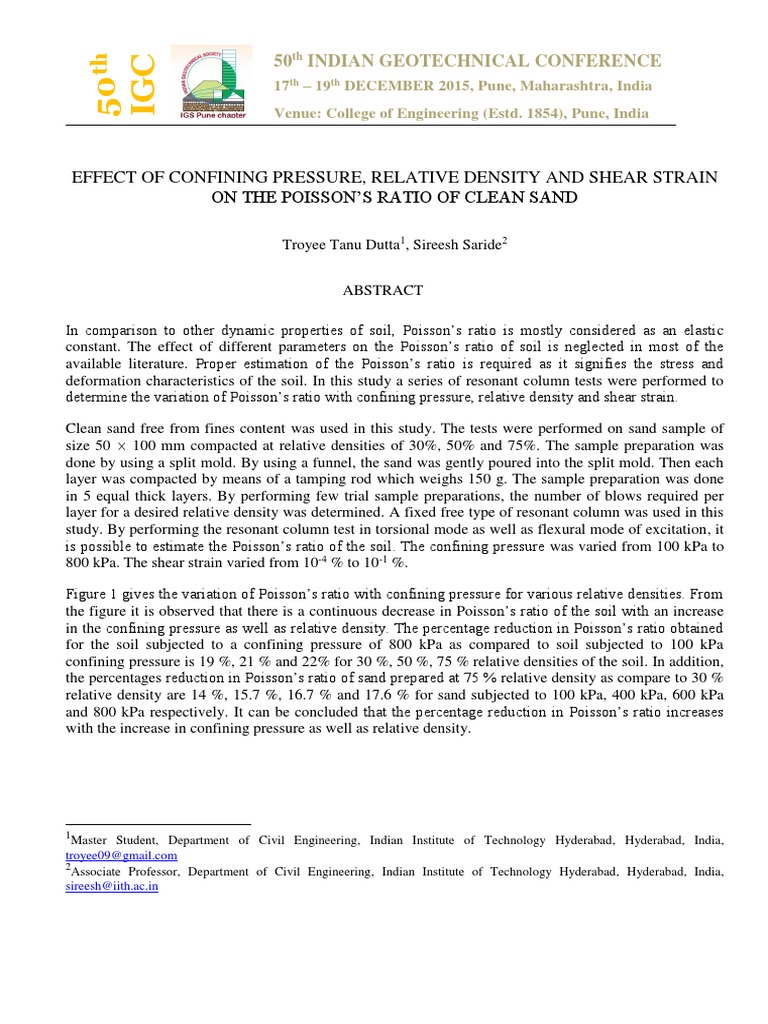 PoissonsratioofCleanSands IGC2015 | PDF | Young's Modulus | Waves
