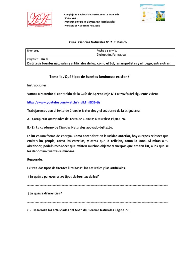 Identificando fuentes naturales y artificiales de luz | PDF | Ligero ...