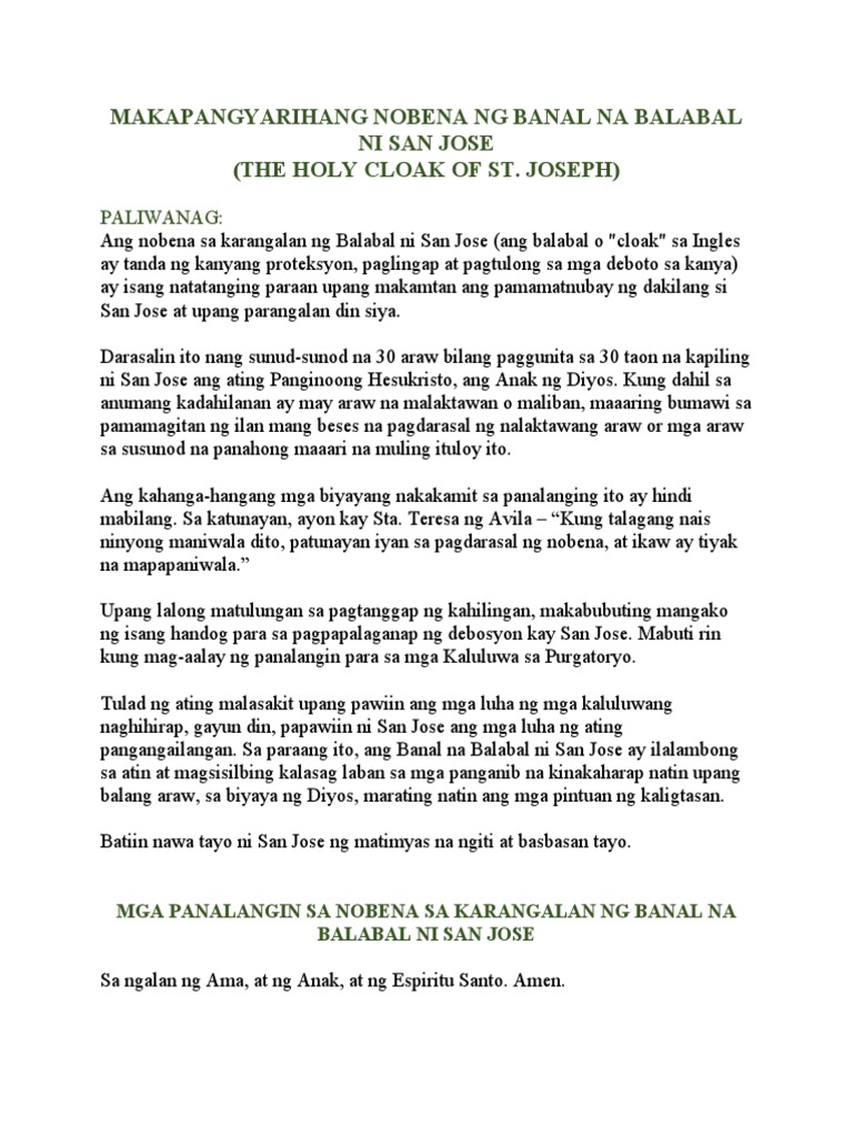 Banal Na Balabal Ni San Jose | PDF
