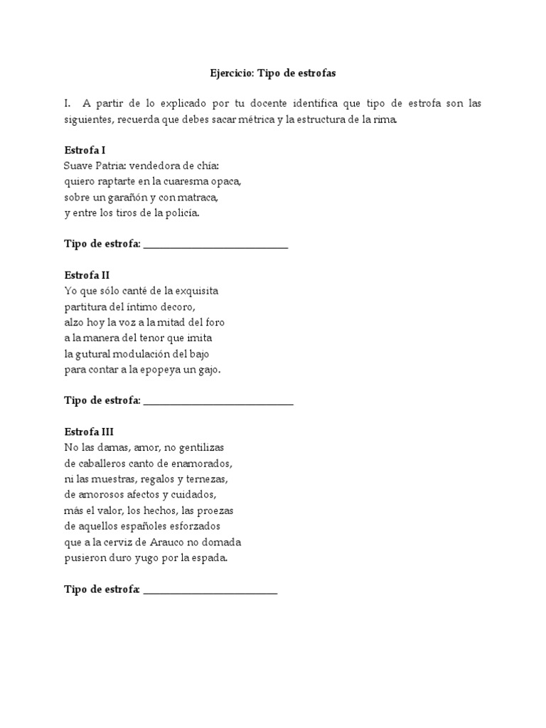 Ejercicio, Tipo de Estrofas | PDF