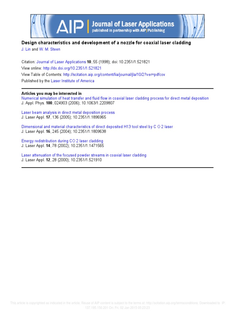 Design Characteristics and Development of A Nozzle For Coaxial Laser ...