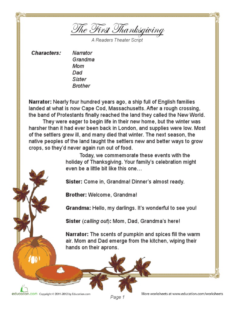 Thanksgiving History Readers Theater Script | PDF | Thanksgiving | Foods