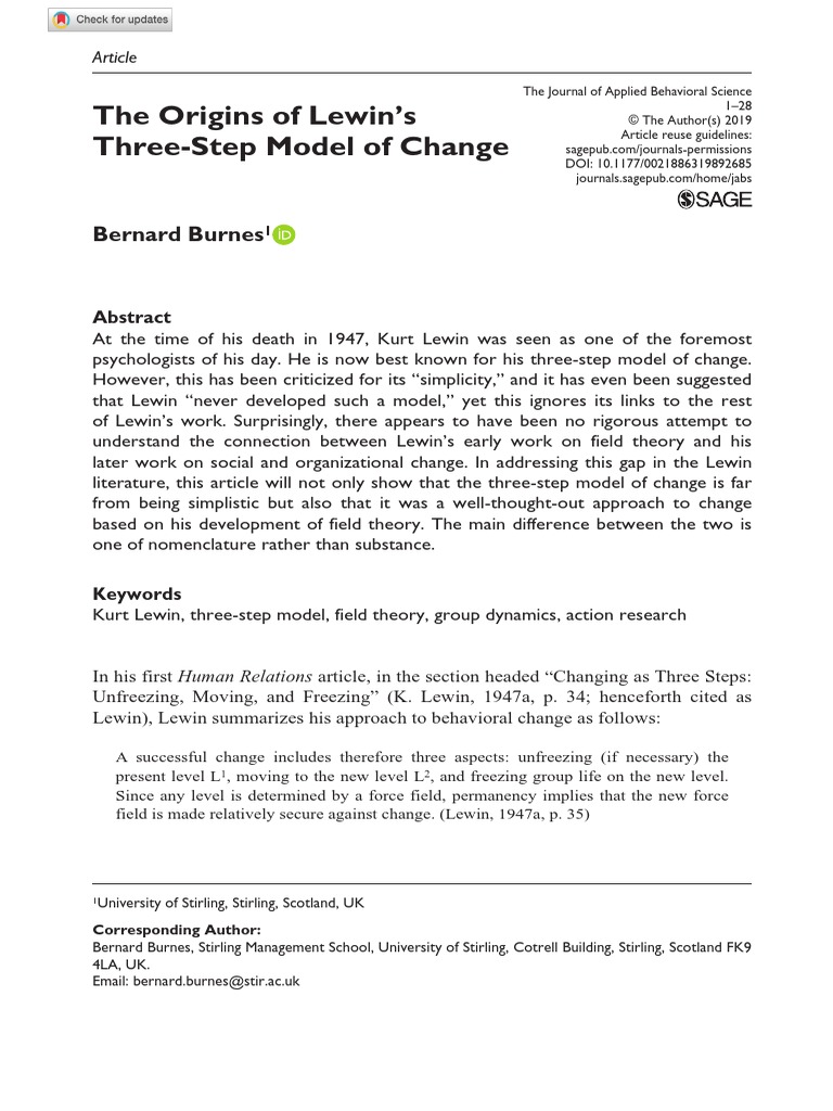 The Origins of Lewin's Three-Step Model of Change | PDF | Action ...