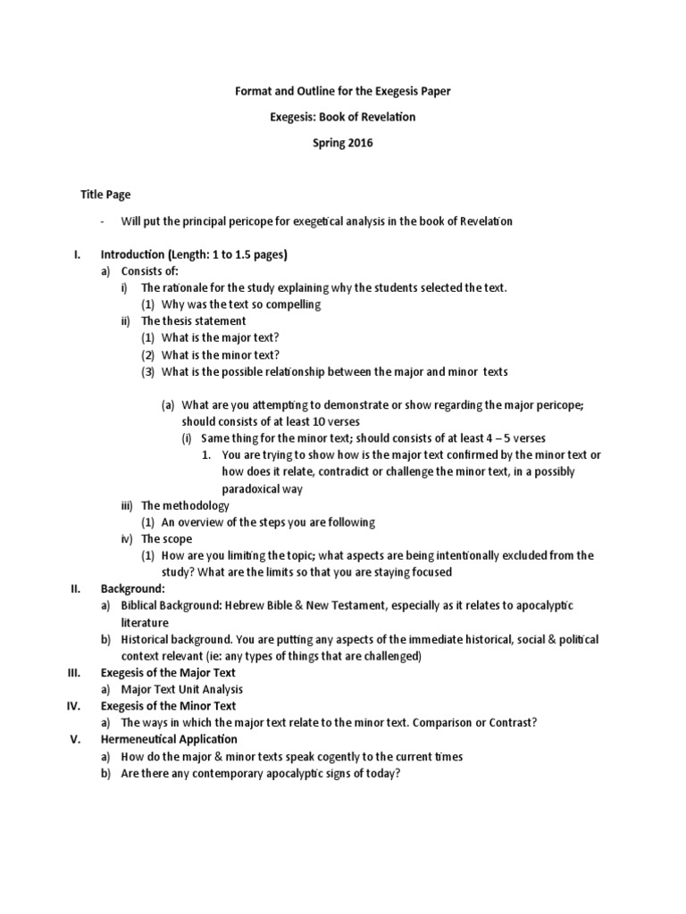 Format and Outline For The Exegesis Paper Revelation Spring 2016 ...