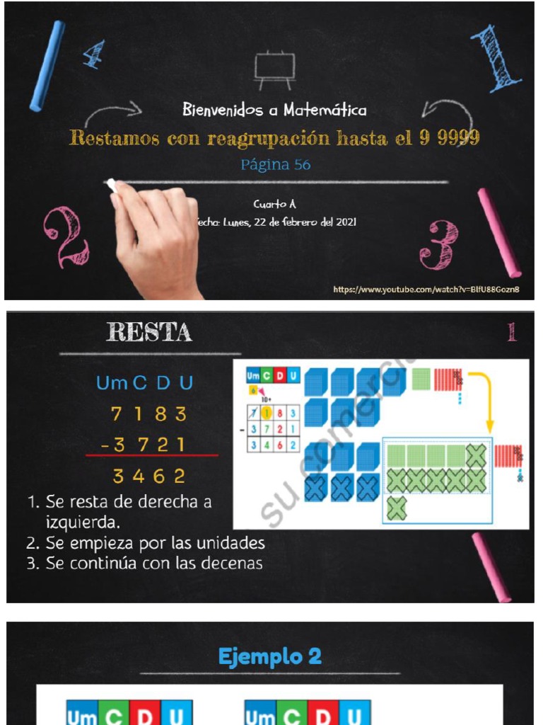 Clase Resta Con Reagrupación Hasta El 9999 | PDF