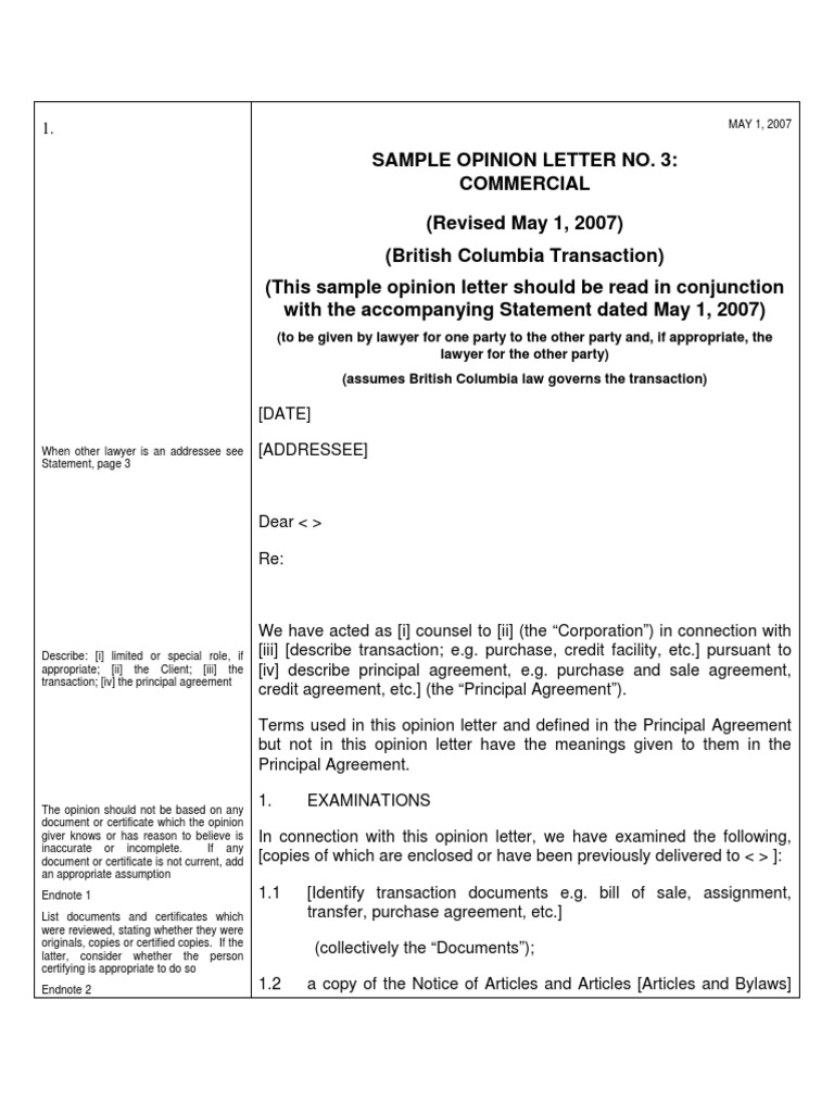 Commercial Law Sample - Opinion - Letter | PDF | Equity (Law) | Costs ...