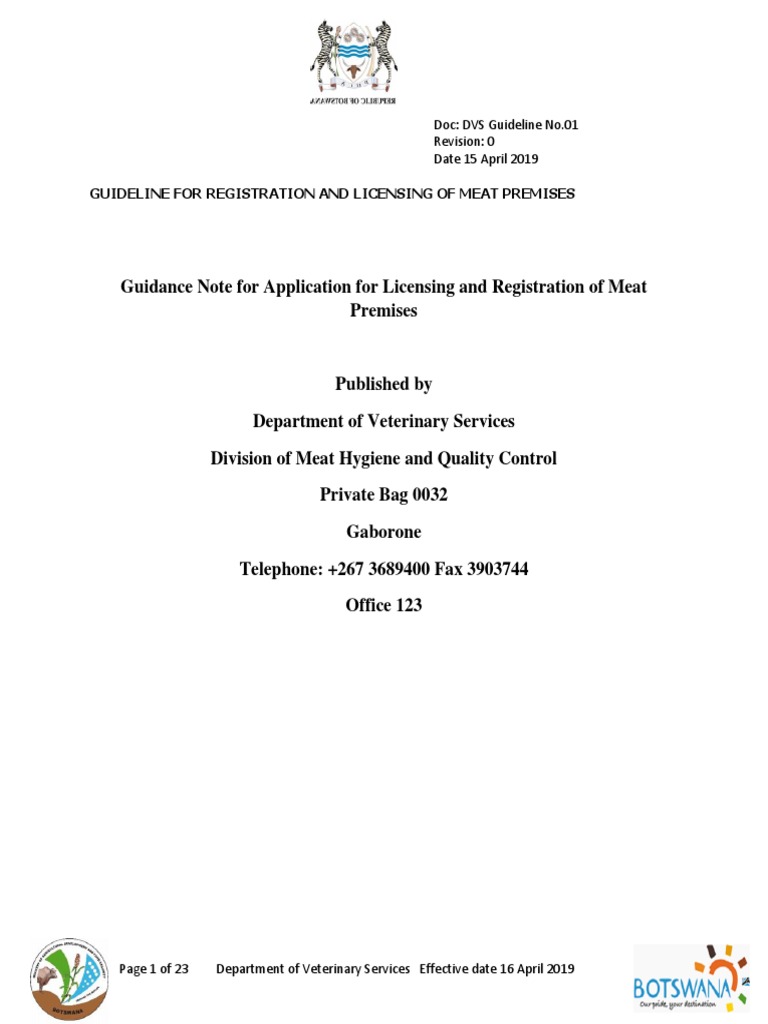 Guideline For Registration and Licensing of Meat Premises | PDF ...