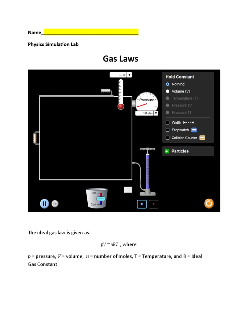 Gas Laws Exploration with PHET Simulation | PDF | Gases | Temperature