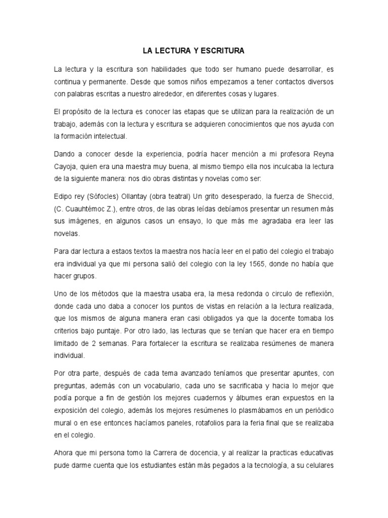 La Lectura y La Escritura | PDF | Enseñando y aprendiendo | Educación ...
