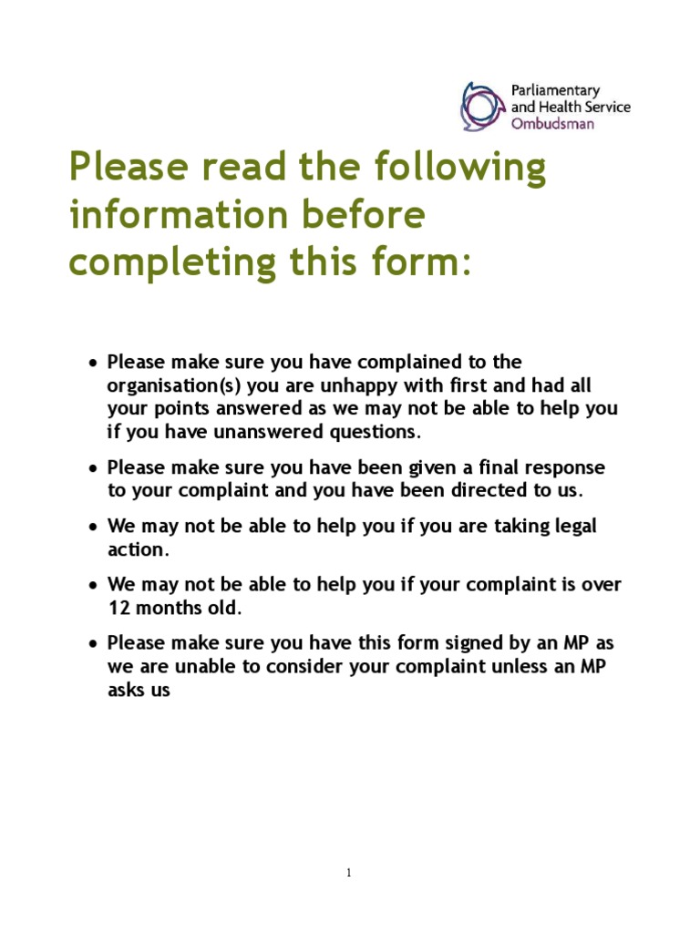 Parliamentary Complaint Form Jan 2020 | PDF | Government | Justice