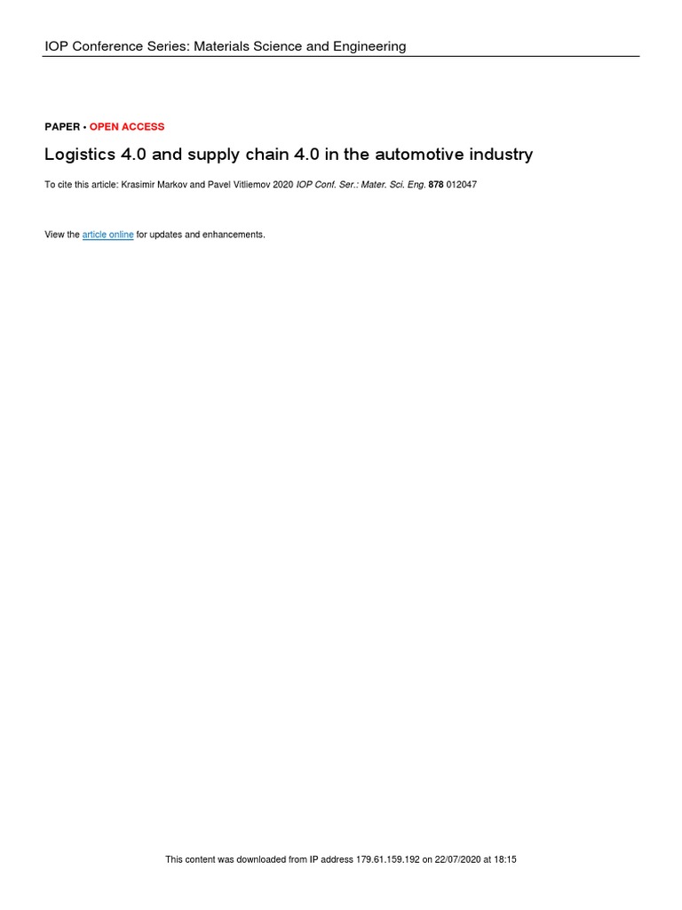 Logistics 4.0 and Supply Chain 4.0 in The Automotive Industry | PDF ...
