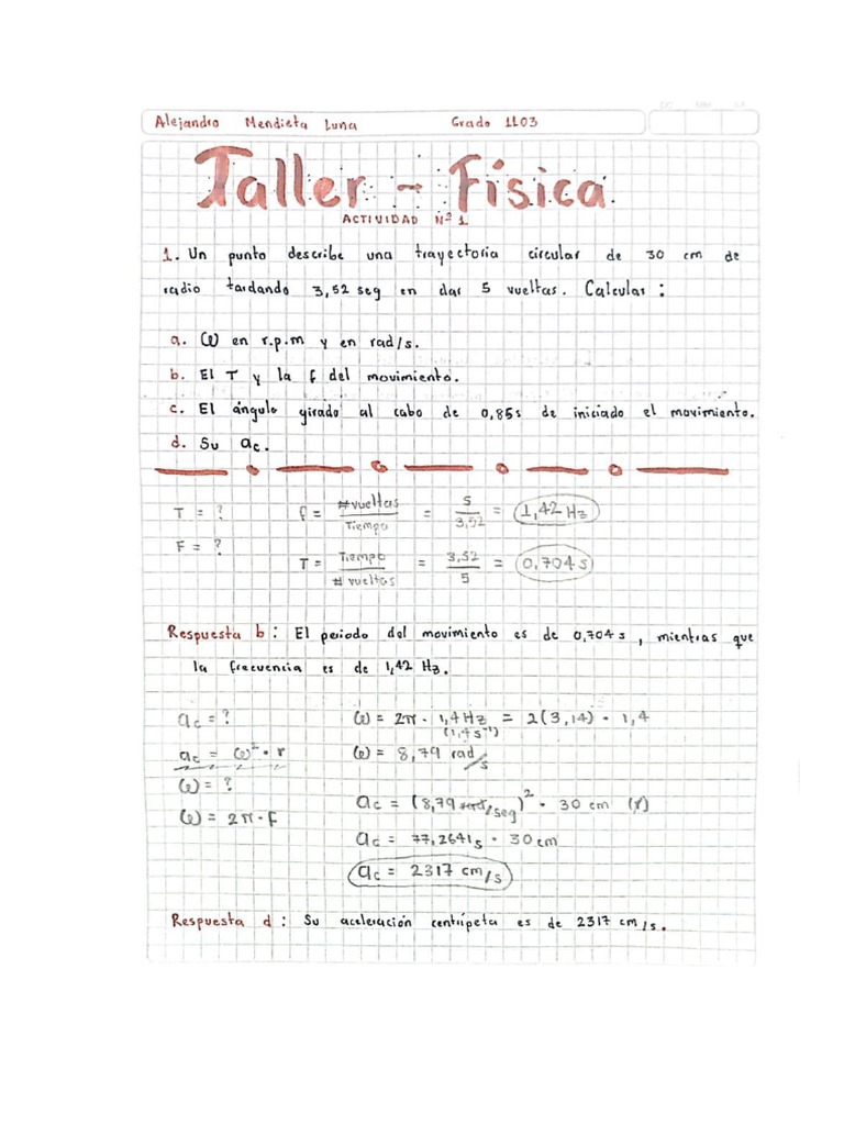 Taller Física - Actividades 1 y 2 Alejandro Mendieta Luna 1103 | PDF