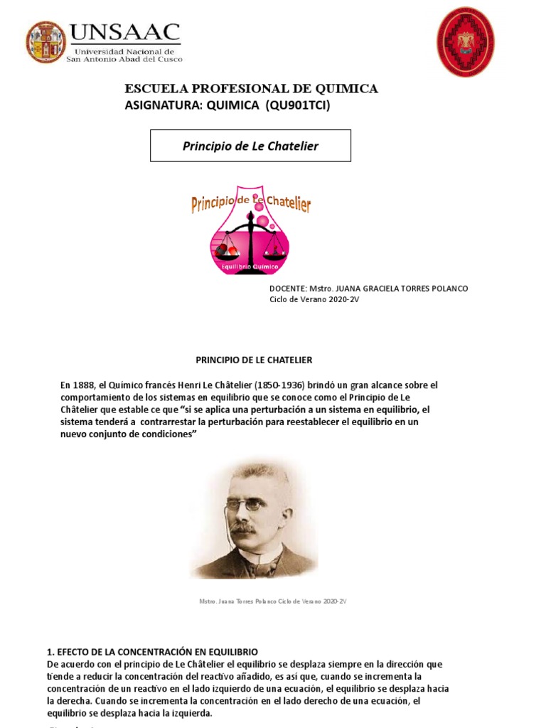 Principio de Le Chatelier | PDF | Equilibrio químico | Gases