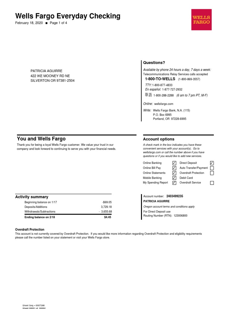 Wells Fargo Everyday Checking | PDF | Overdraft | Fee