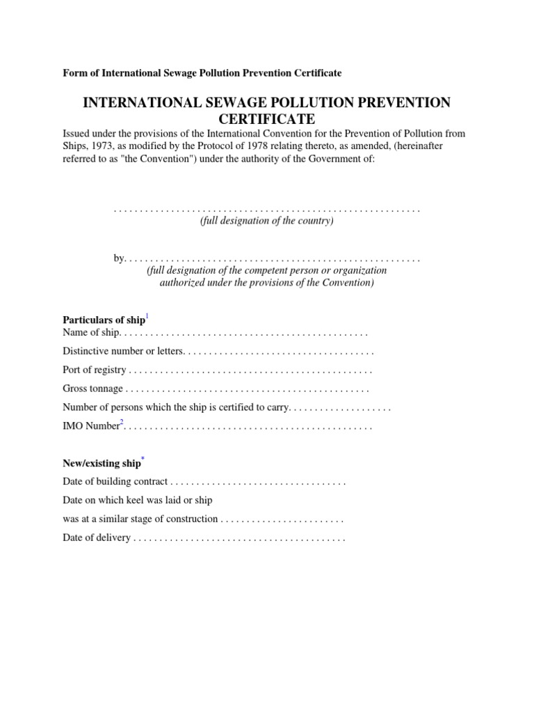 Form of International Sewage Pollution Prevention Certificate-Annex-4 ...