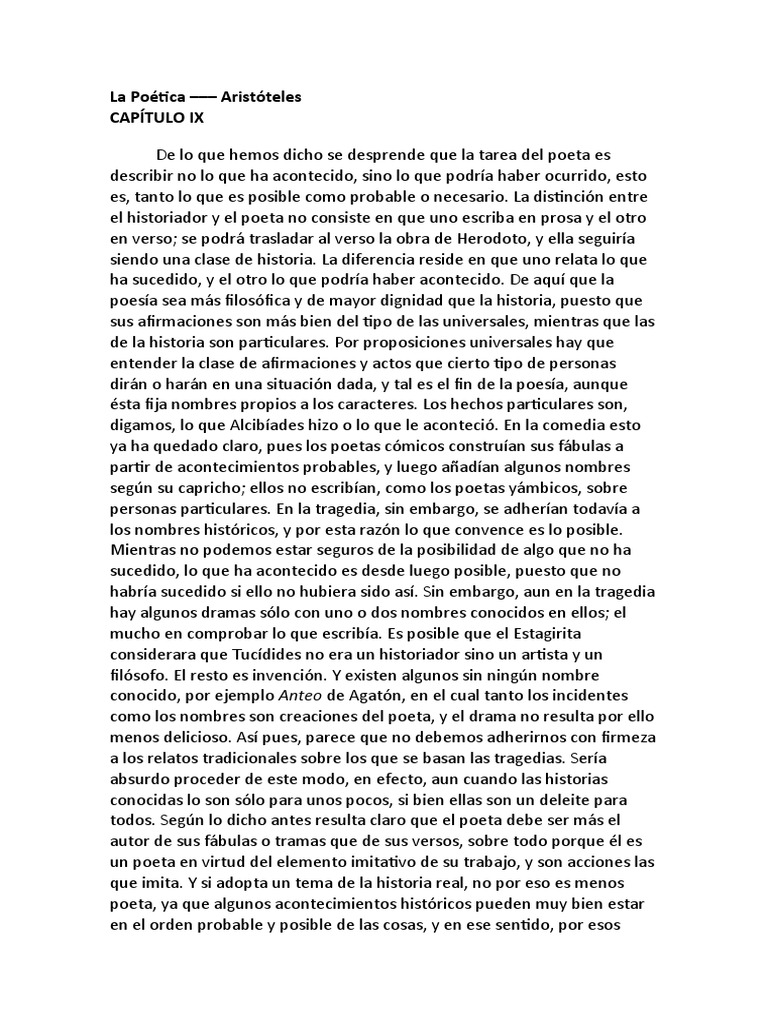 Aristóteles - La Poética, Cap. Ix | PDF | Fábula | Poesía
