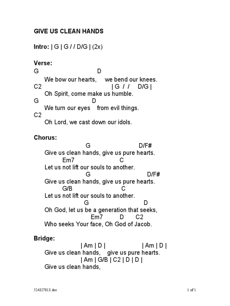 Give Us Clean Hands Chords & Lyrics | PDF