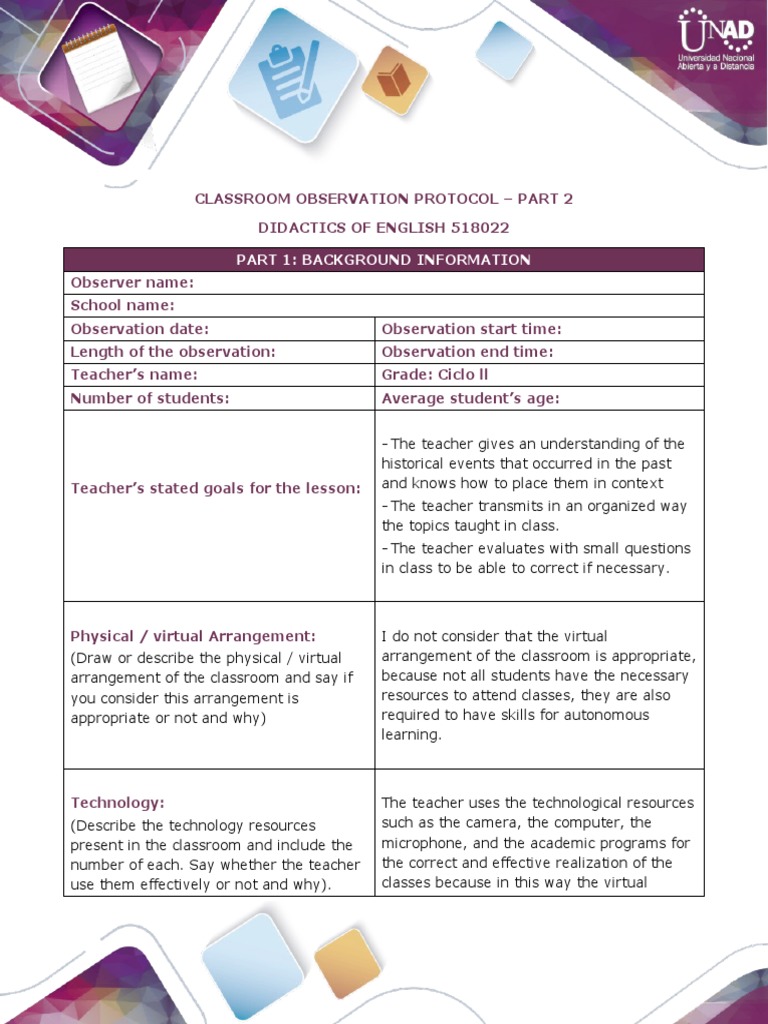 Classroom Observation Protocol-Part 2 | PDF | Classroom | Teachers