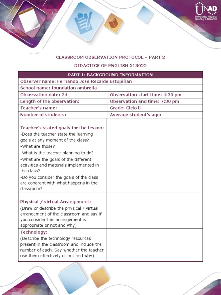 Classroom Observation Protocol-Part 2 | PDF | Classroom | Teachers