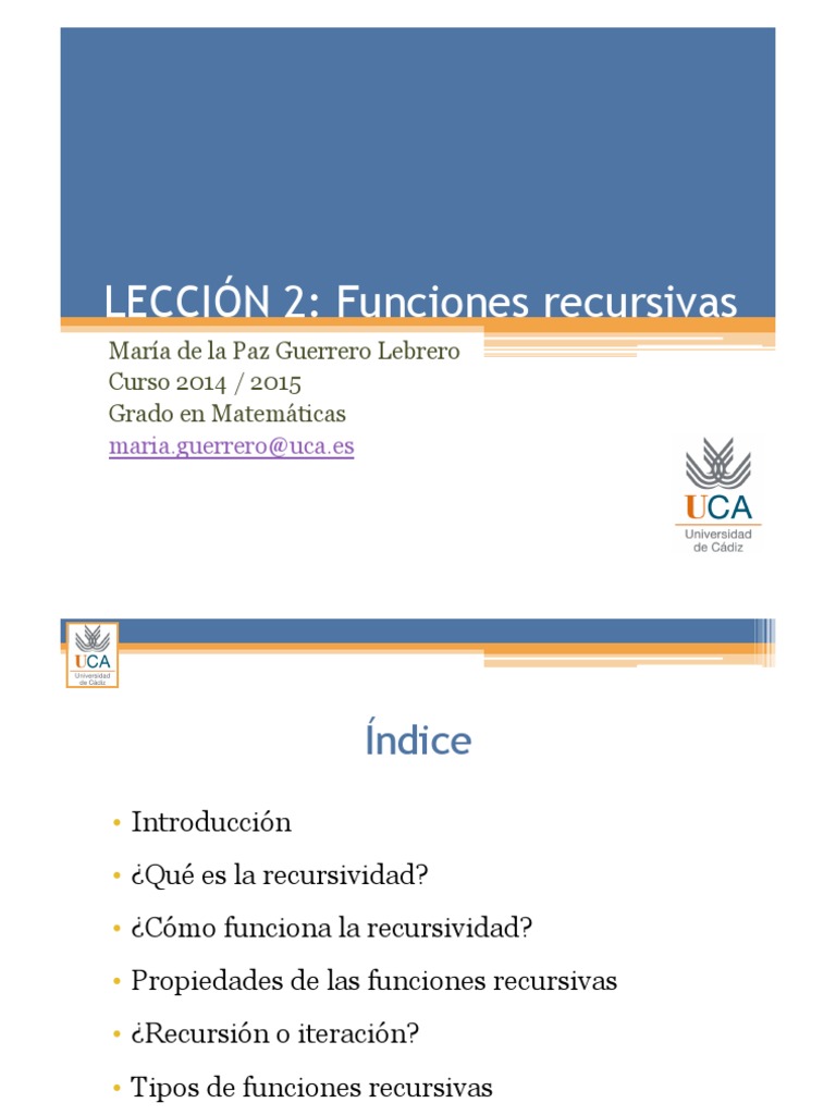 LECCION2 Recursividad | PDF | Recursividad | Teoría de la computación
