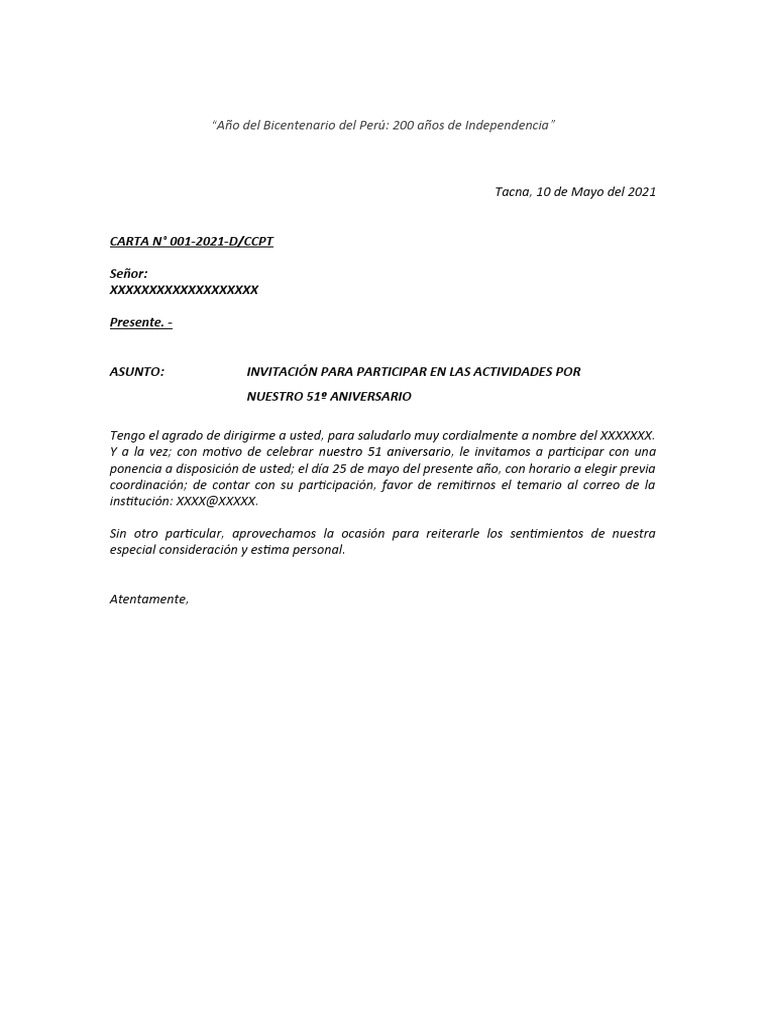 Carta # - Invitacion Modelo | PDF