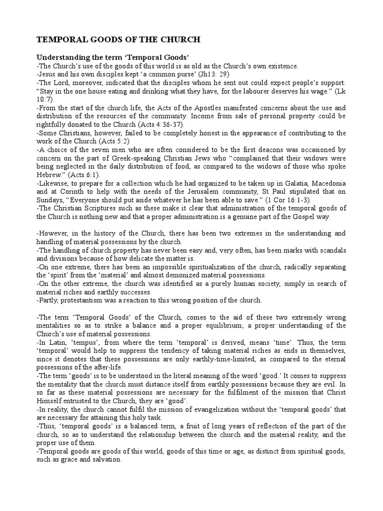 Understanding Temporal Goods in the Church | PDF | Diocese | Bishop