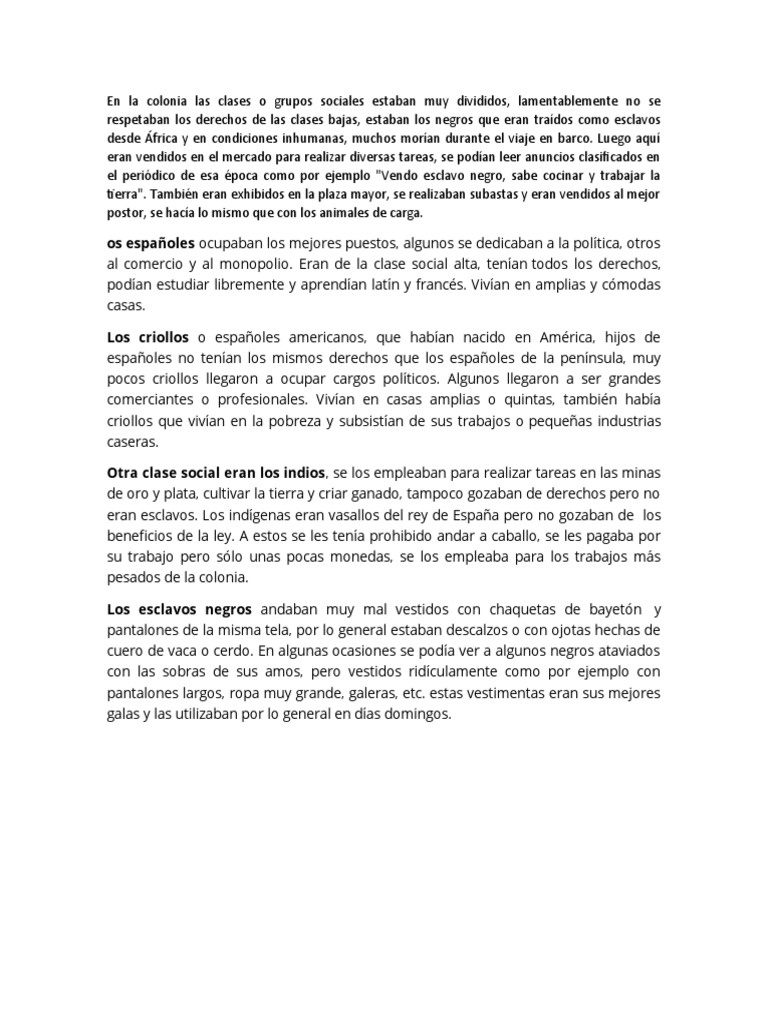 Piramide Social de La Epoca Colonial | PDF