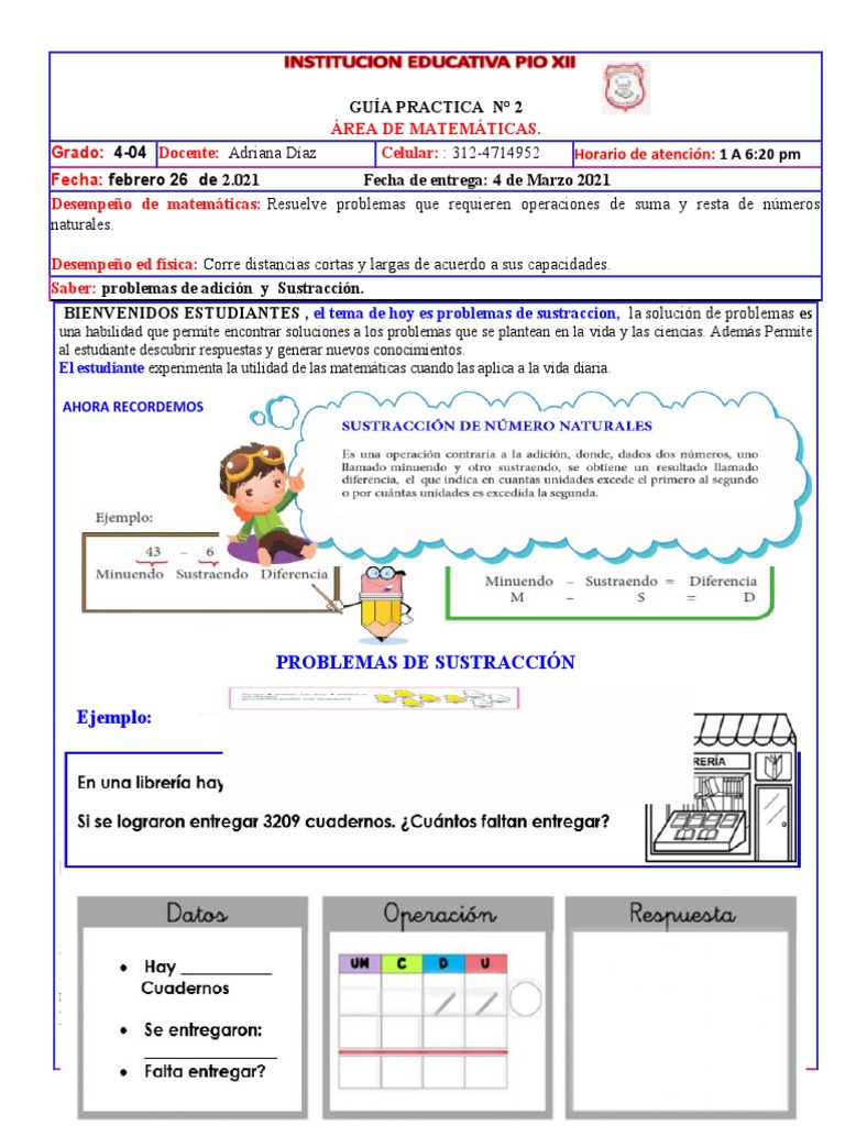 Guía Practica N.2 Problemas de Sustraccion | PDF | Sustracción ...
