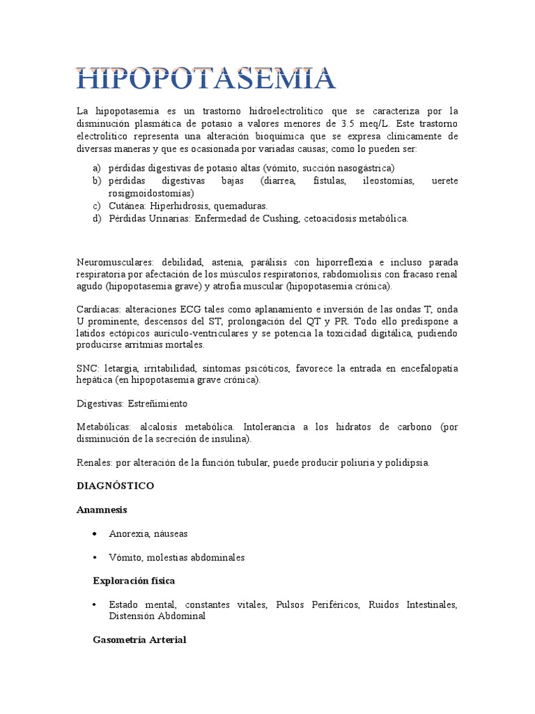 HIPOPOTASEMIA | PDF | Salud y bienestar