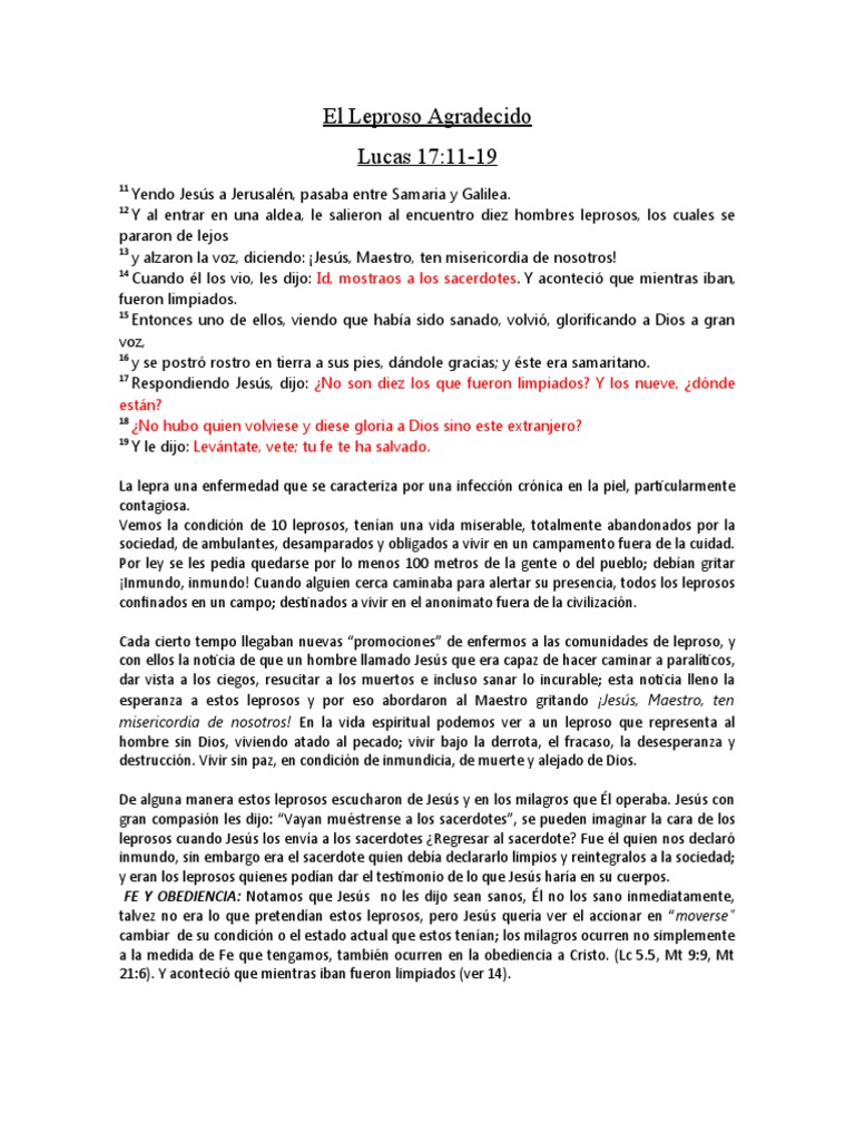 El Leproso Agradecido: Una Historia de Fe y Acción | PDF | Lepra | Jesús