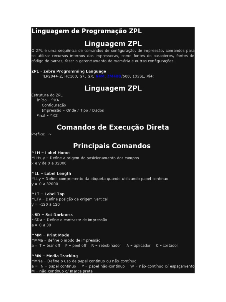 Linguagem De Programação Zpl Pdf Impressora Informática Ciência Da Computação 