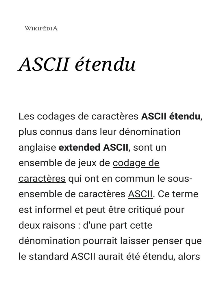 "Comprendre l'ASCII Étendu et ses Variantes" | PDF | Codage des ...