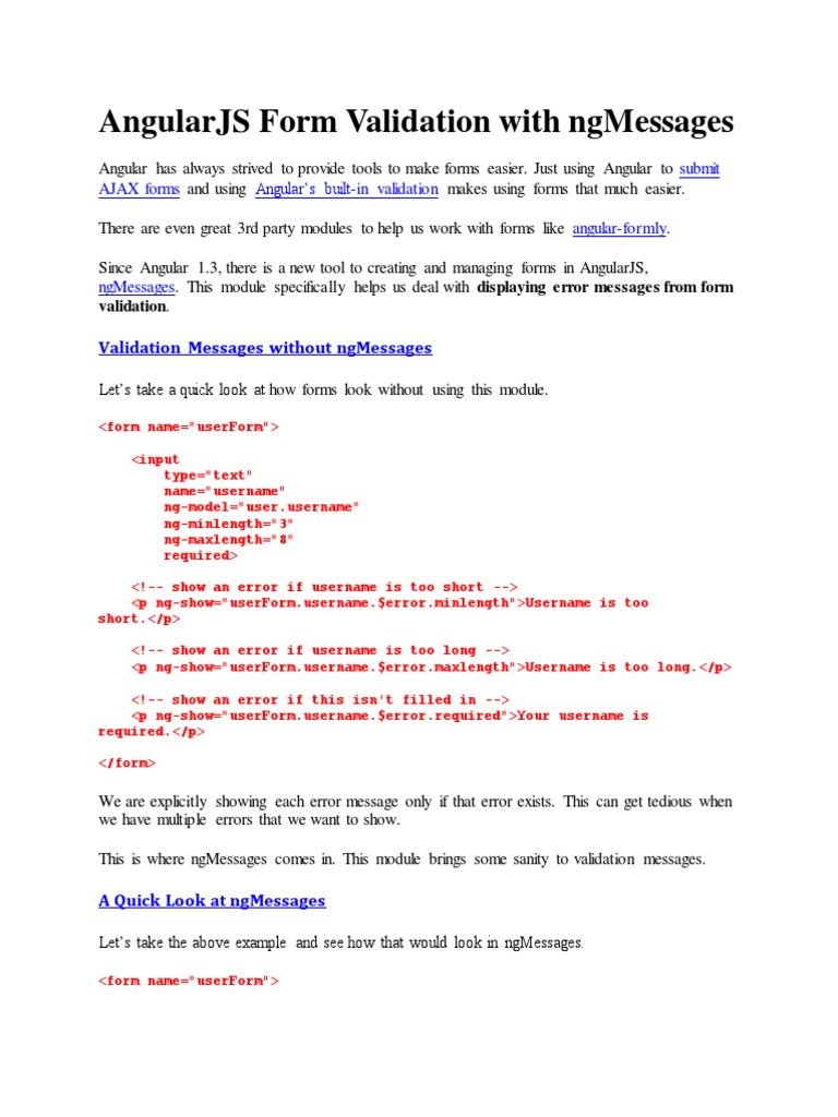 Angularjs Form Validation With Ngmessages: Submit Ajax Forms Angular'S Built-In Validation ...