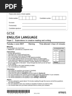 AQA GCSE Nov 2020 English Language Past Paper 1 | PDF