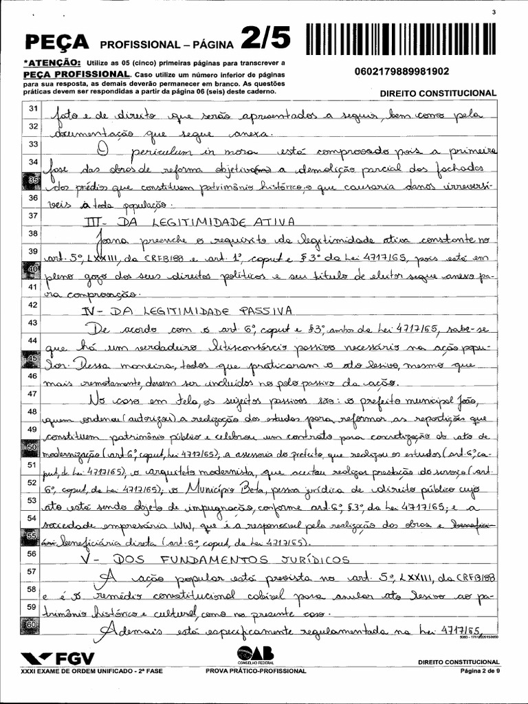 Peça Parte 2 - Constitucional Oab - Cynthia Malta | PDF