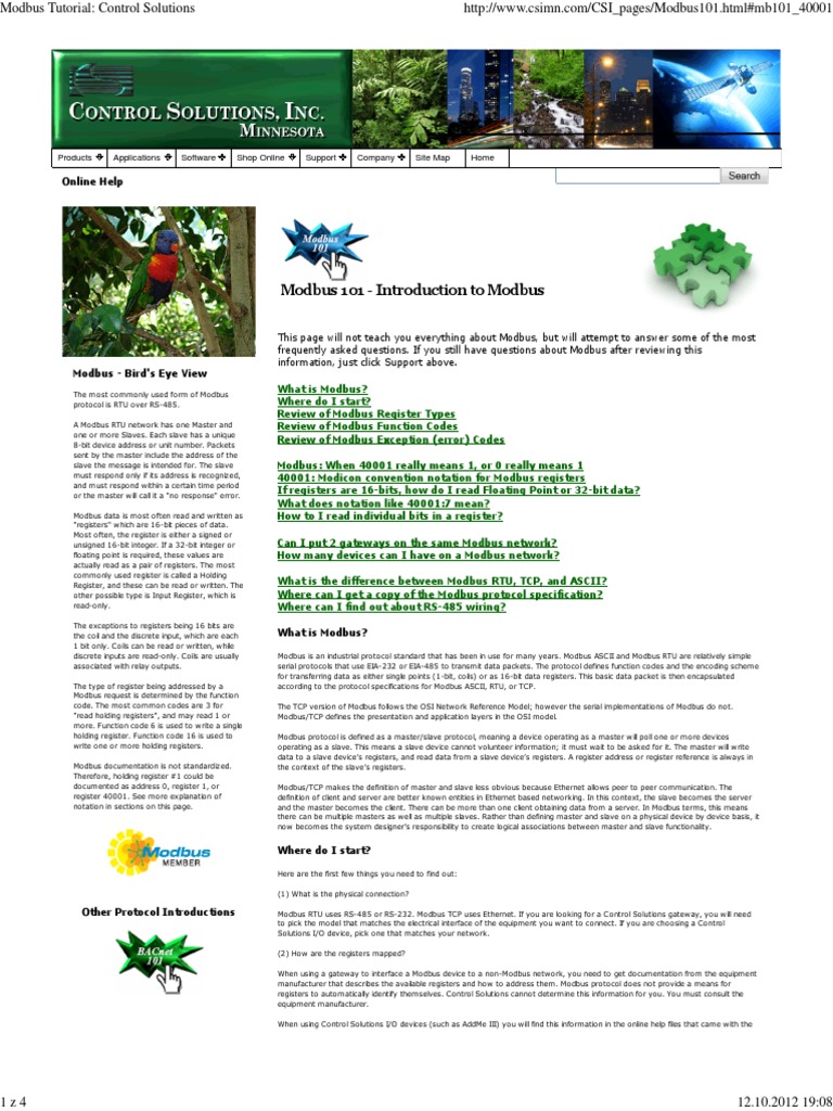 Modbus Tutorial Control Solutions | Download Free PDF | Internet ...