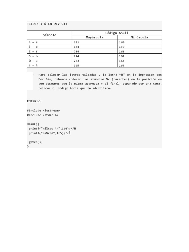 Tildes y Ñ en Dev C | PDF