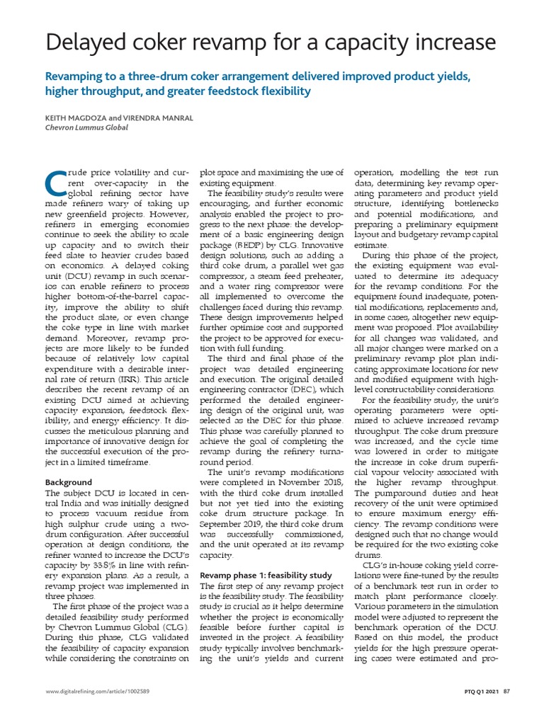 Delayed Coker Revamp For A Capacity Increase | PDF | Feasibility Study ...