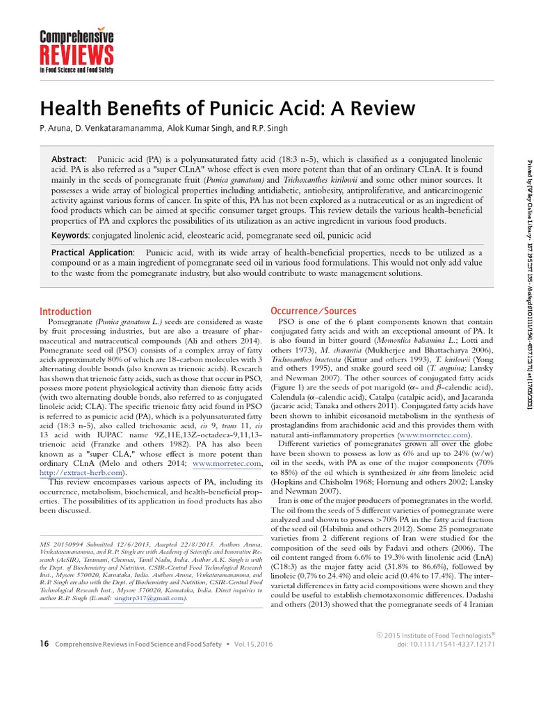 Health Benefits of Punicic Acid - A Review | PDF | Biochemistry | Chemistry