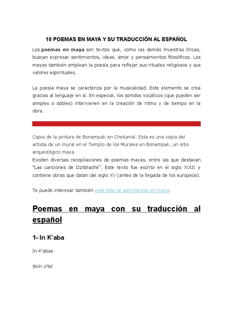 10 Poemas en Maya y Su Traducción Al Español | PDF | Civilización maya ...