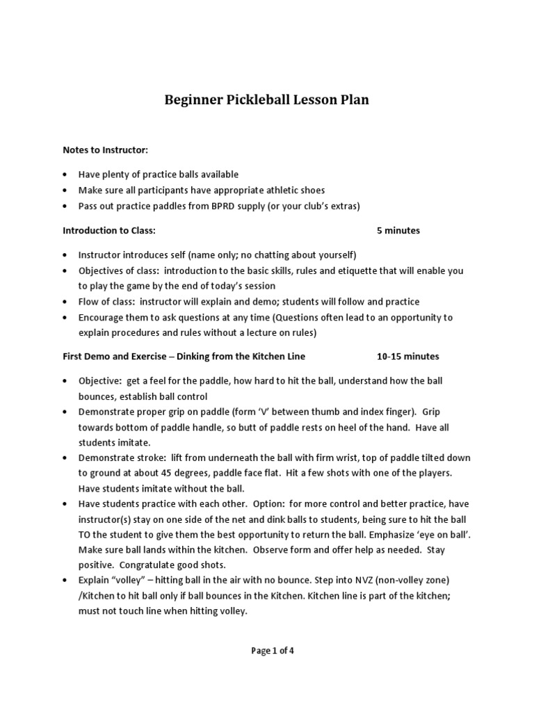 Pickleball Beginner Lesson Plan | PDF | Sports