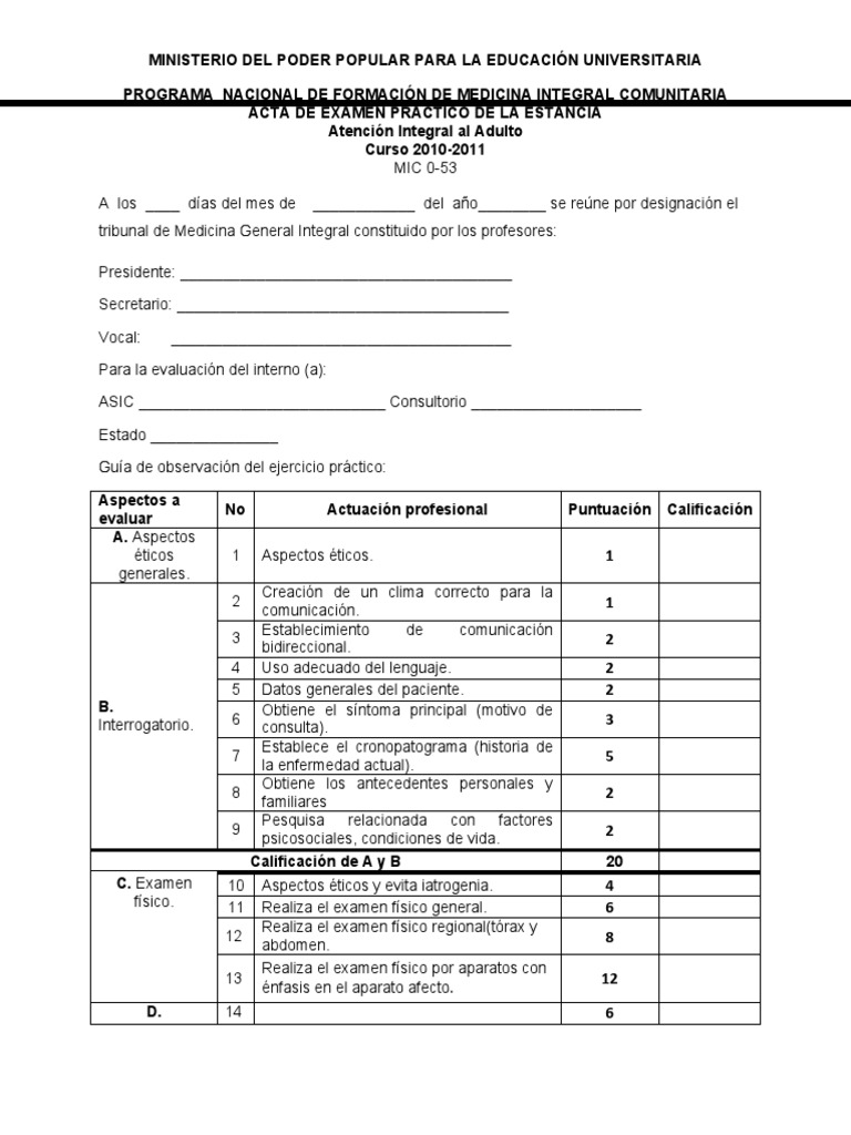 Acta de Examen PR Ctico Examen M Dulo AIA | PDF | Examen físico | Prueba (evaluación)