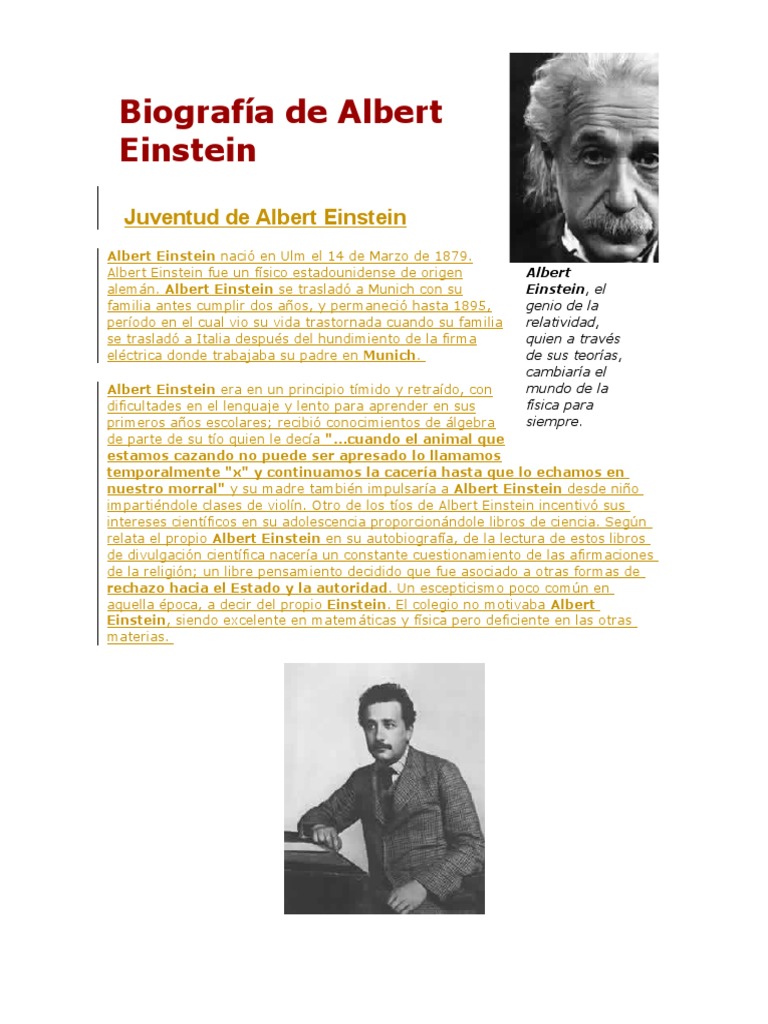 Biografía de Albert Einstein | Descargar gratis PDF | Albert Einstein ...