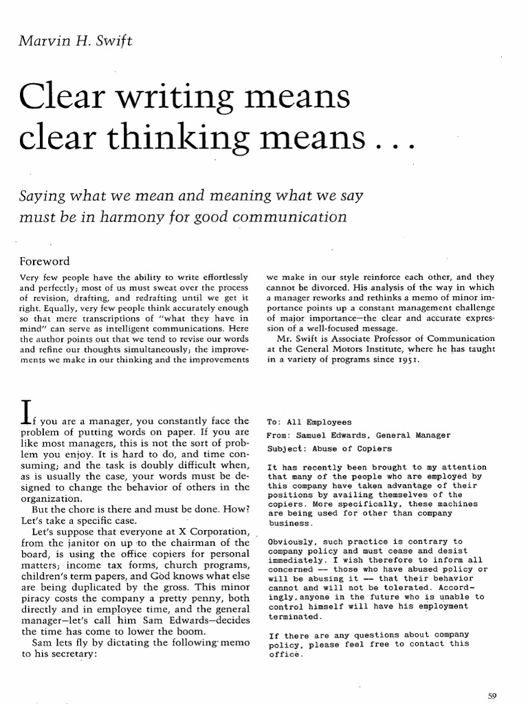 Clear Writing Means Clear Thinking | PDF | Neuropsychological ...
