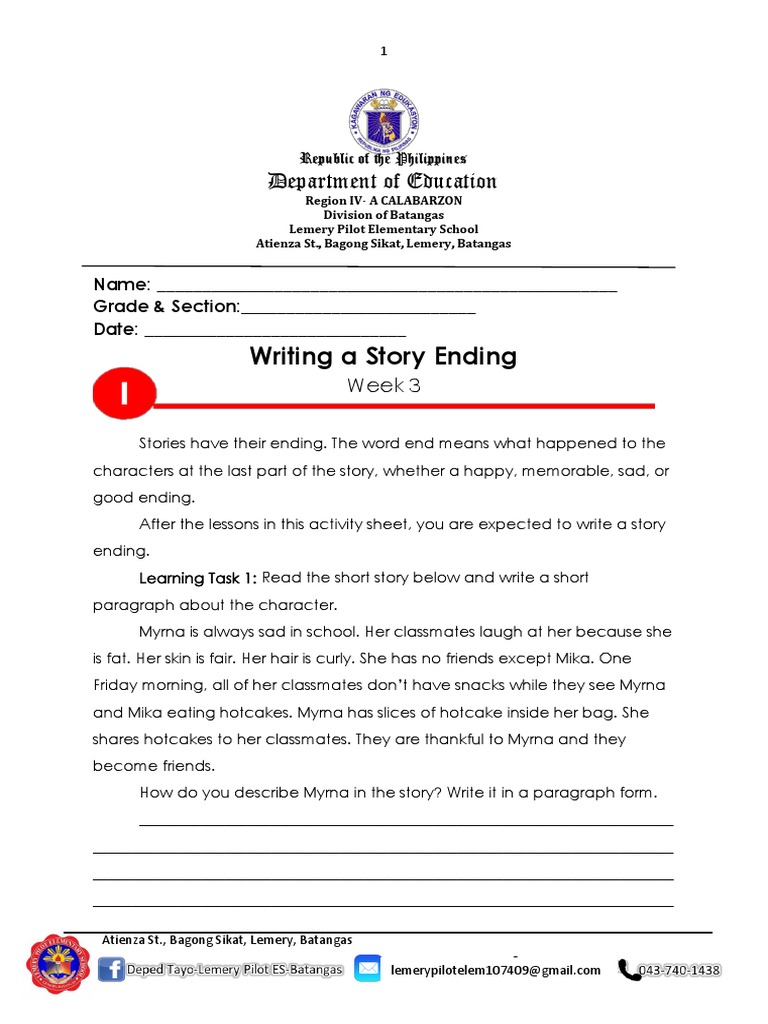 Grade 3 English Activity Sheet: Week 4 | PDF