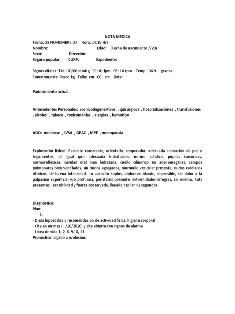 Compartir Formato Nota Medica | PDF