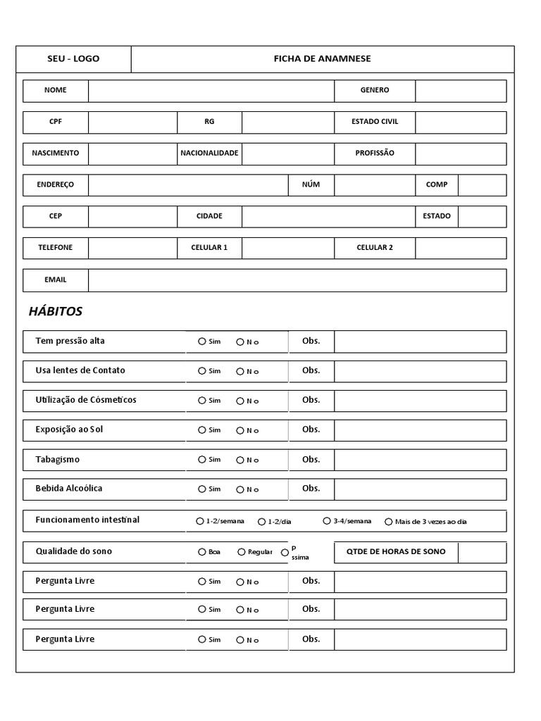Ficha de Anamnese para Download | PDF