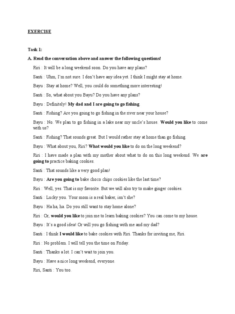 EXERCISE Expressing Intention | PDF